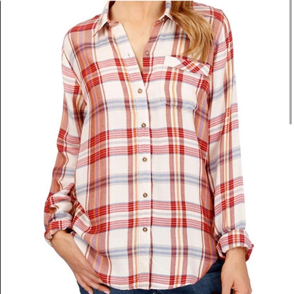 Lucky Brand Bungalow Plaid Split Button Back Shirt - Gem